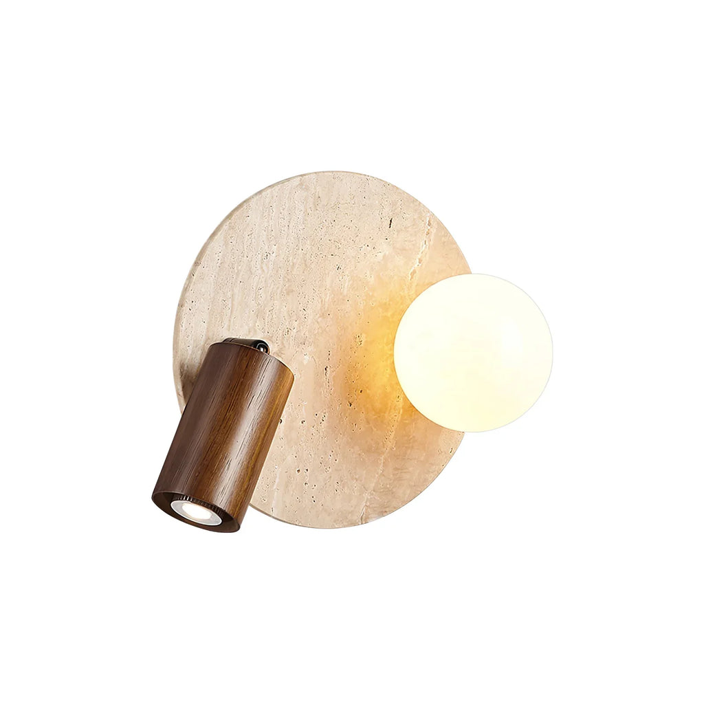 Round and Rectangular Travertine Lunara Duo Rotating Wall Lamp ...